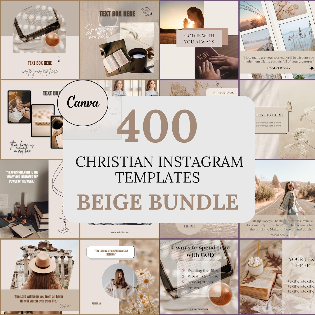 400 Christian Instagram Templates Beige Bundle Faith Instagram Post and ...