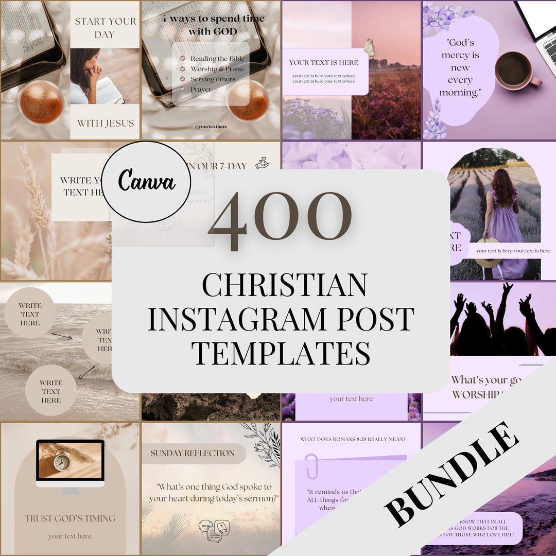 400 Christian Instagram Post Templates Bundle Beige Purple Faith ...
