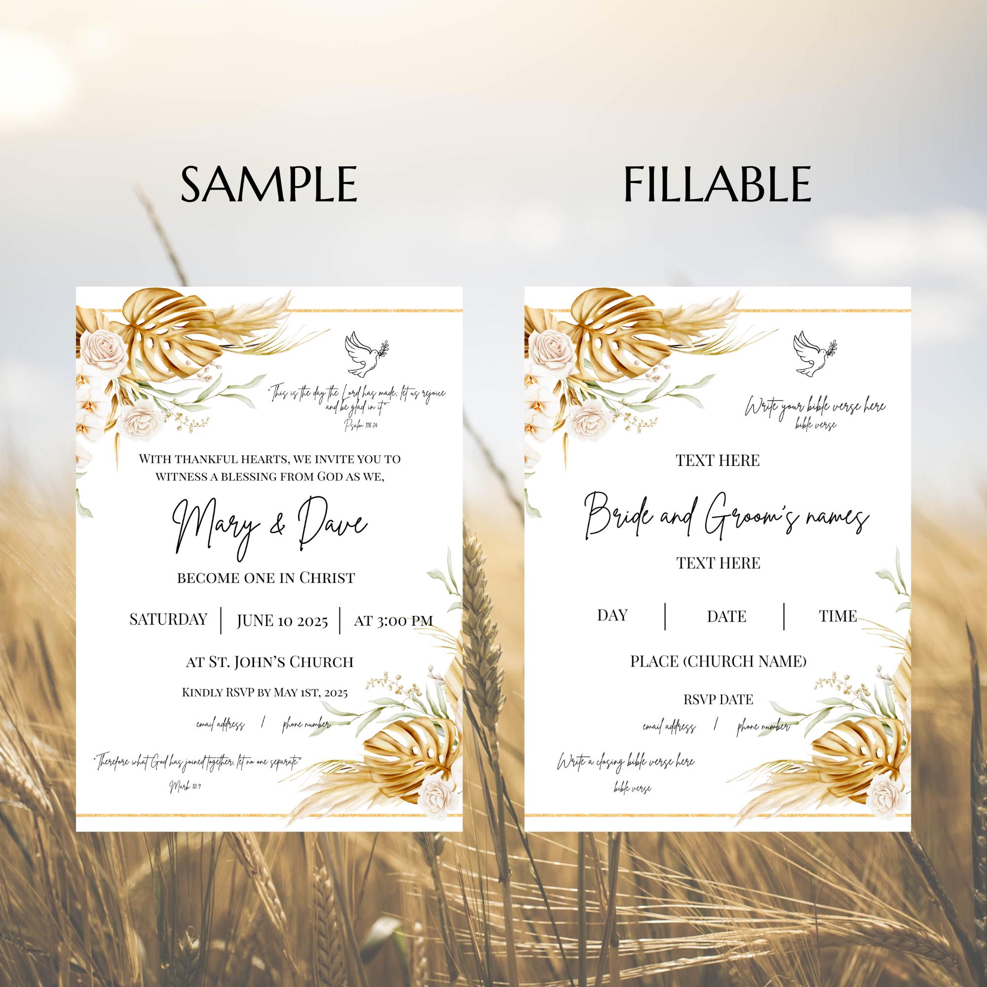 Editable Christian Wedding Invitation Template Printable Canva Template Instant Download Church ...