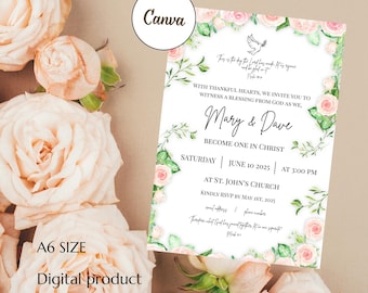 Editable Christian Wedding Invitation Template Printable Canva Template Instant Download Church ...