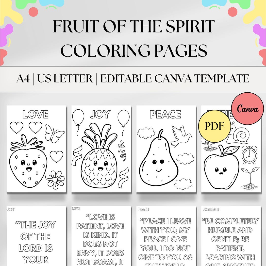 Fruit of the Spirit Coloring Pages Printable Christian Kids Activity ...