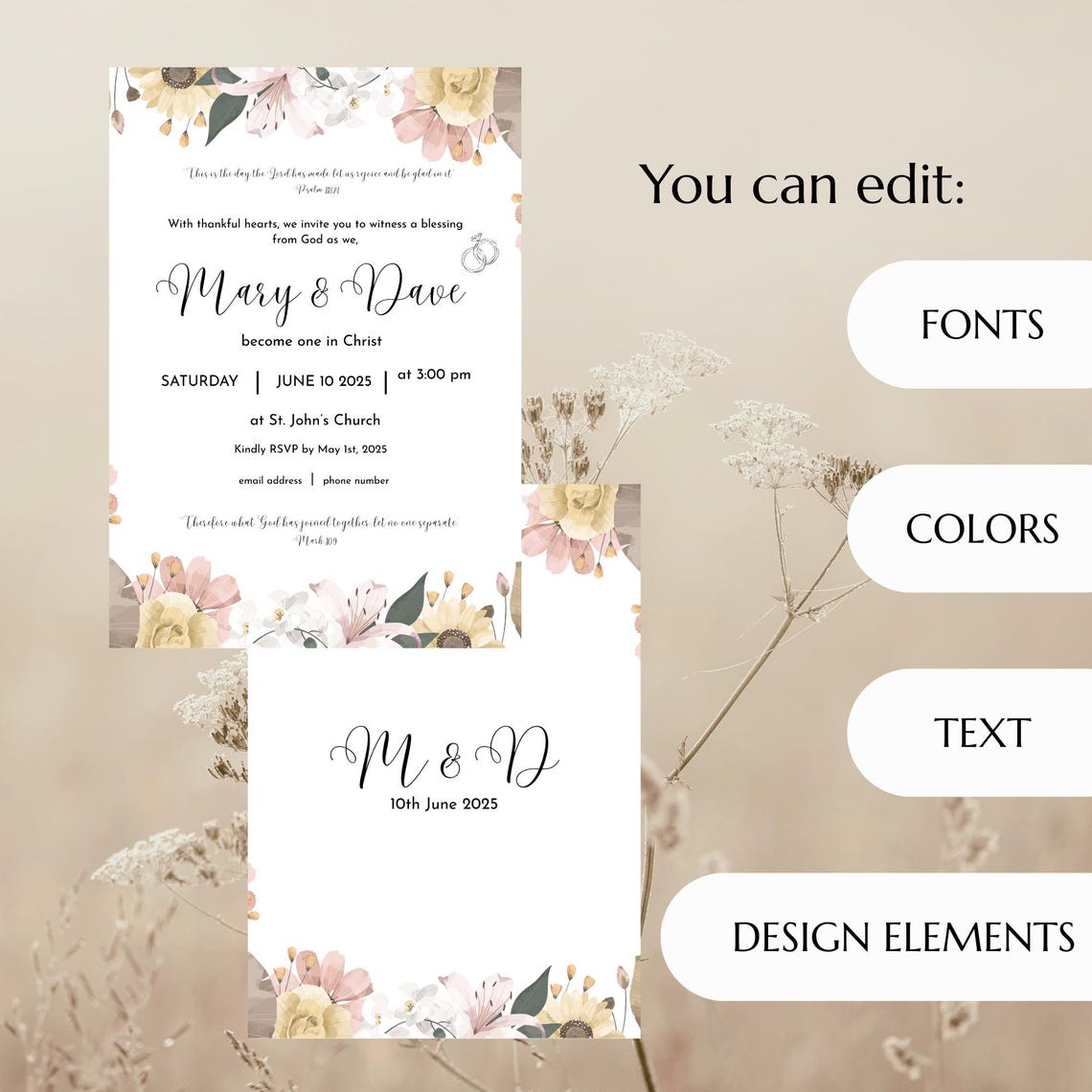 Editable Christian Wedding Invitation Template Printable Canva Template ...