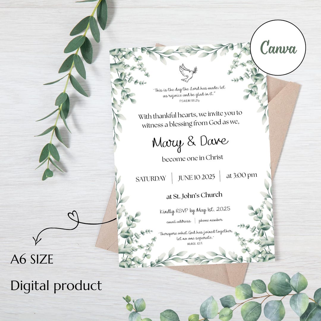 Editable Christian Wedding Invitation Template Printable Canva Template Instant Download Church ...