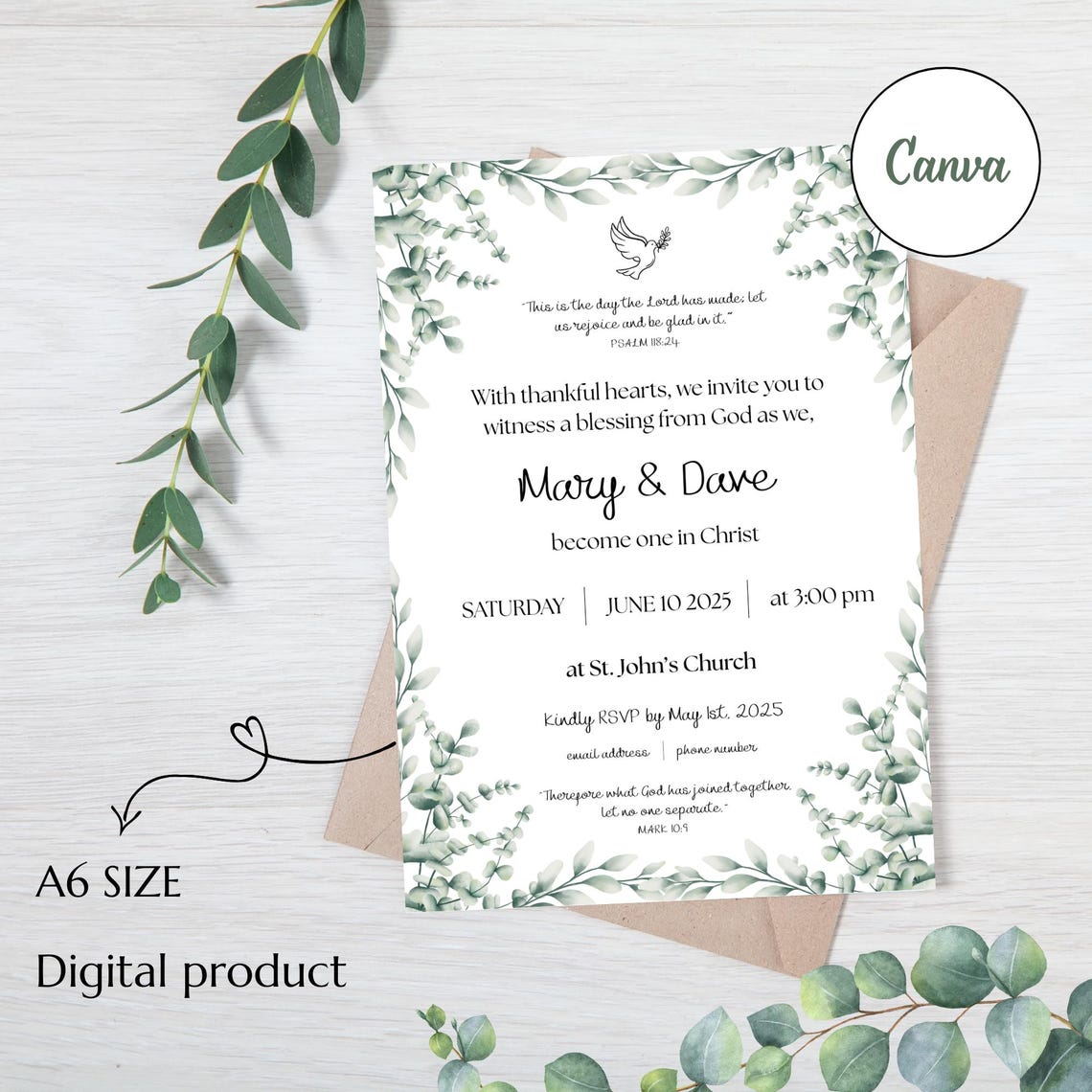 Editable Christian Wedding Invitation Template Printable Canva Template ...