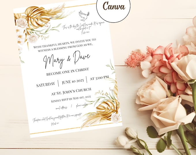 Editable Christian Wedding Invitation Template, Printable Bible Verse Wedding Invitation Card ...