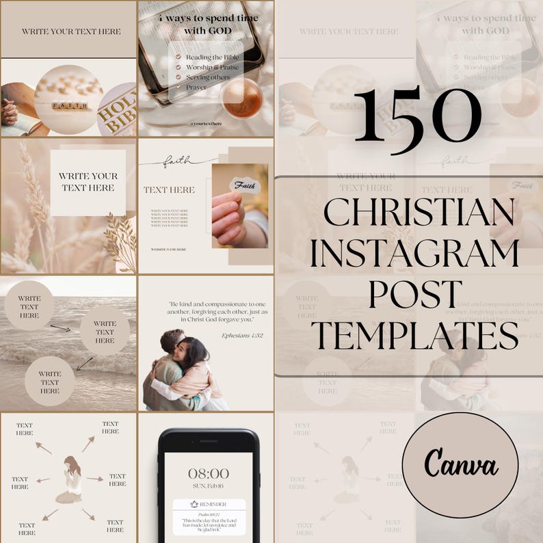 150 Christian Instagram Post Templates Beige Faith Instagram Templates ...