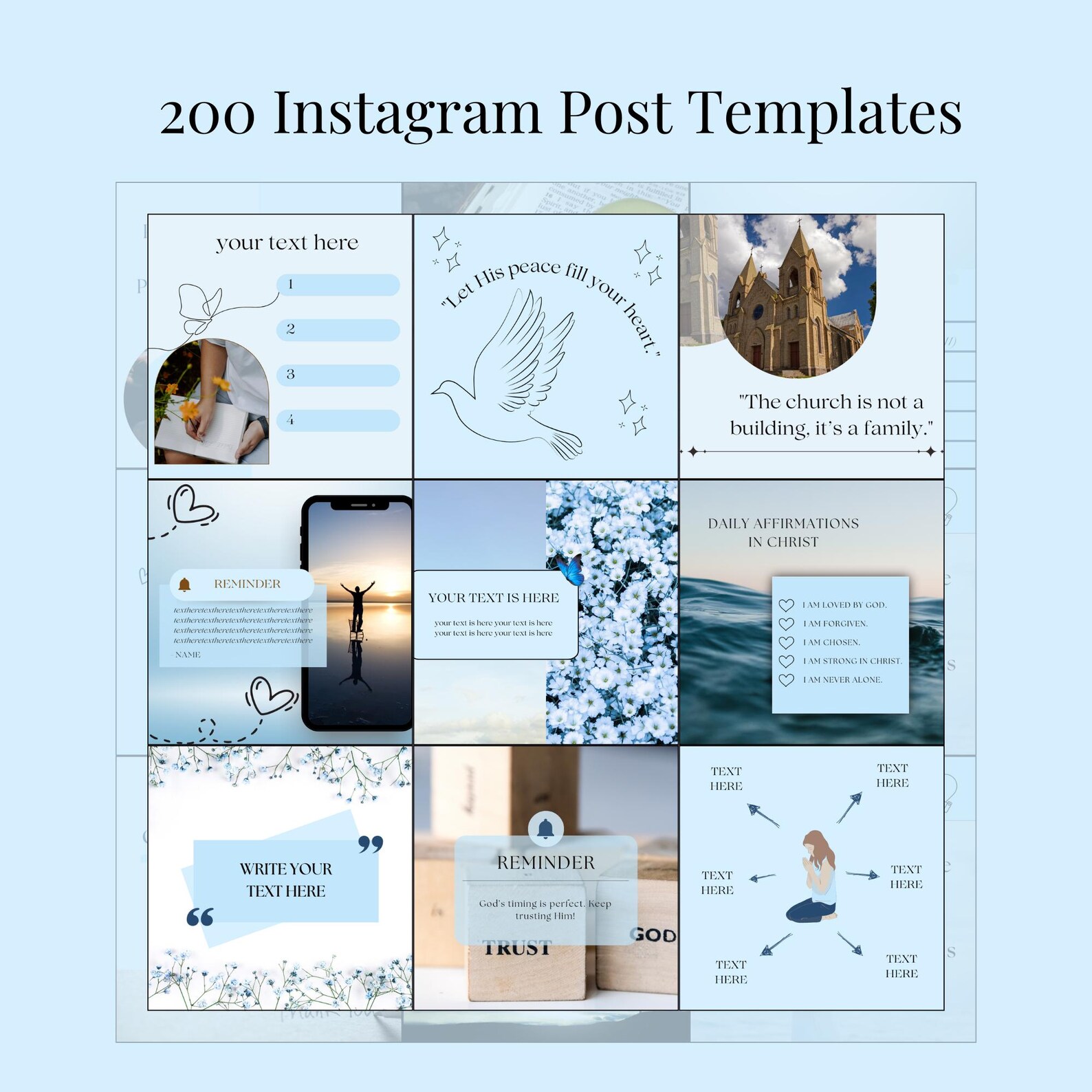 200 Christian Instagram Post Templates Blue Faith Instagram Templates ...