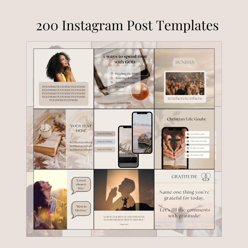 200 Christian Instagram Post Templates Beige Faith Instagram Templates ...