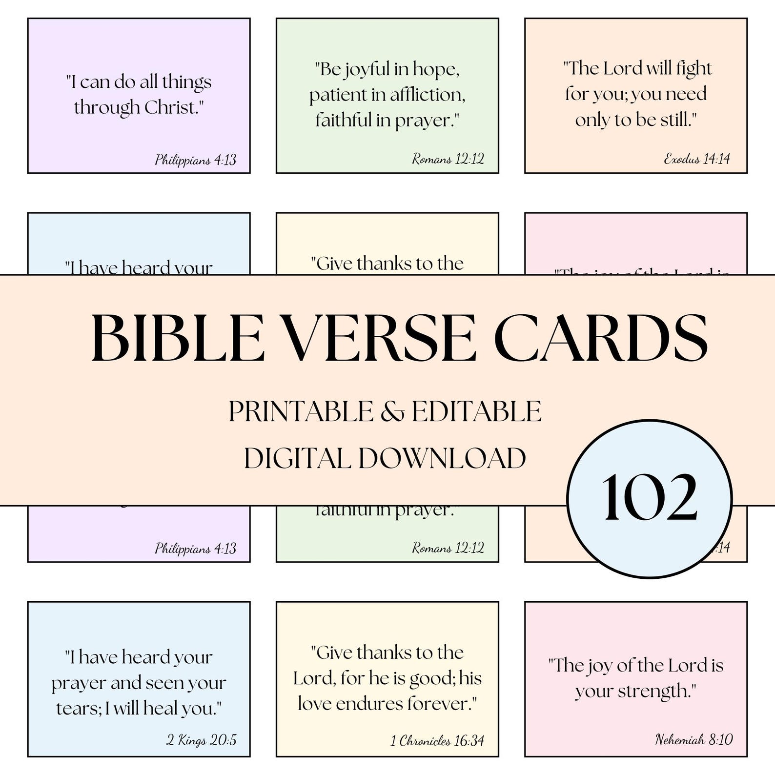 102 Bible Verse Cards Pastel Daily Bible Scriptures Printable Bible ...