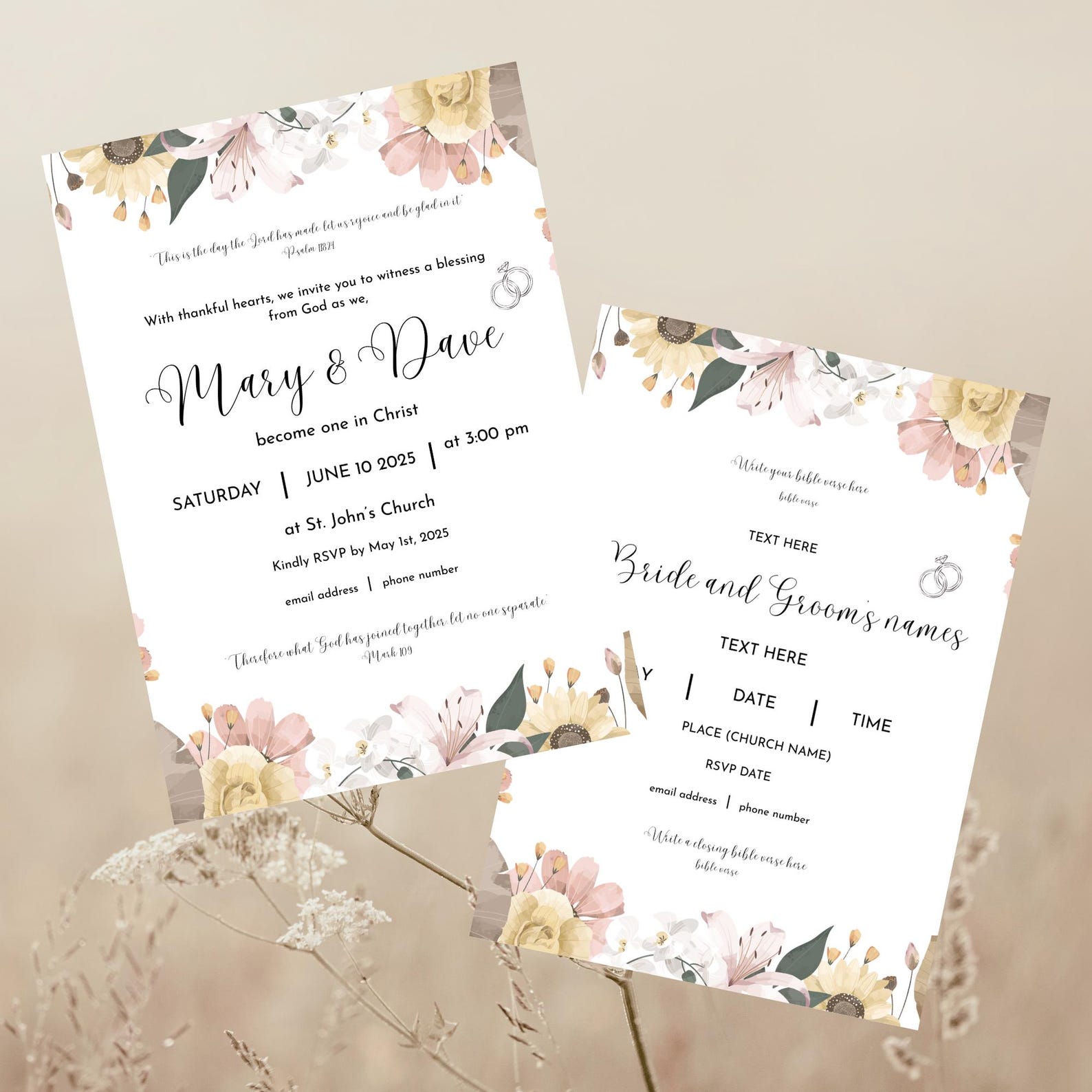 Editable Christian Wedding Invitation Template Printable Canva Template ...