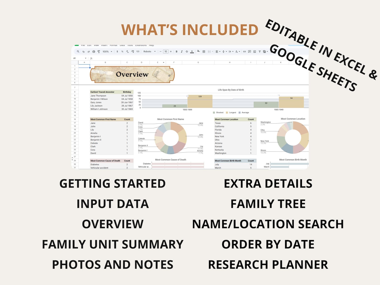 9 Generation Family Tree Template | Editable Genealogy Tracker ...