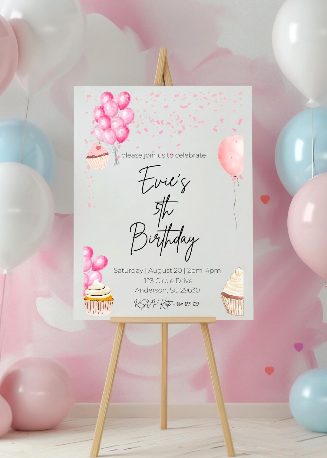 Girls Birthday Invitation Template, Personalization Made on Canva, Pink ...