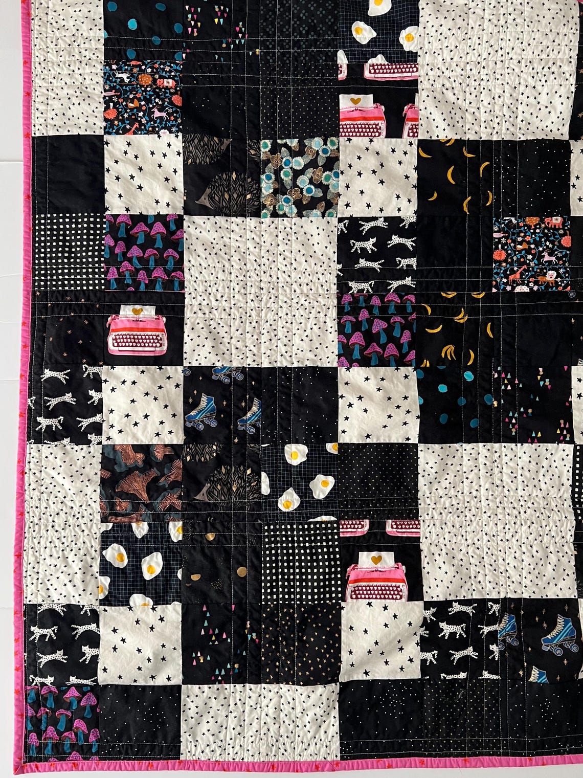 Modern Patchwork Baby Quilt: Ruby Star Society Fabric, Black & White ...