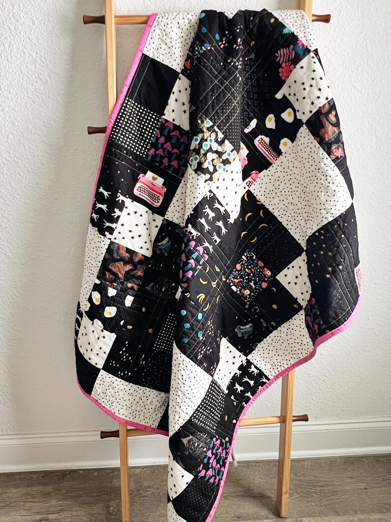 Modern Patchwork Baby Quilt: Ruby Star Society Fabric, Black & White ...