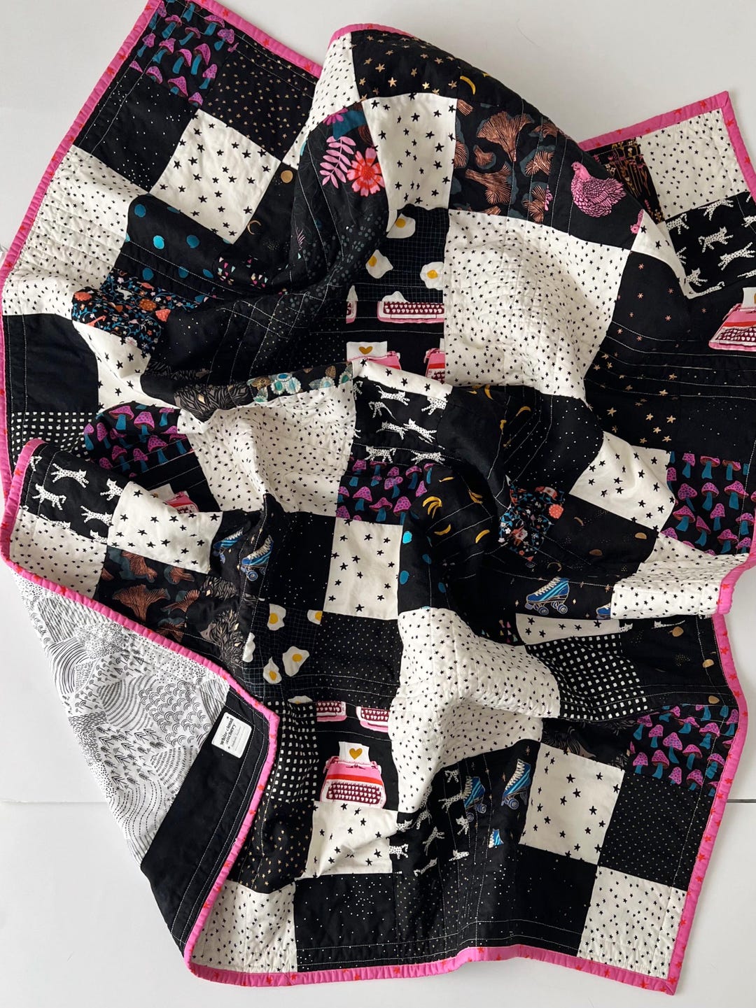 Modern Patchwork Baby Quilt: Ruby Star Society Fabric, Black & White ...
