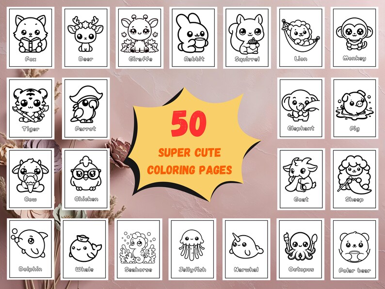 50 Cute Kawaii Animal Coloring Pages – Bold, Adorable, and Perfect for ...