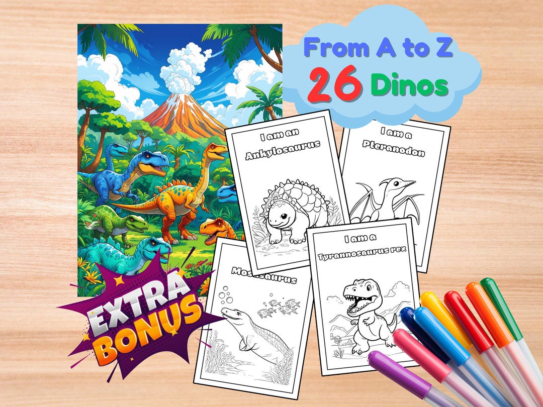 Dinosaur Alphabet Coloring Book – 26 Pages of Fun | Learn Dino Names A ...