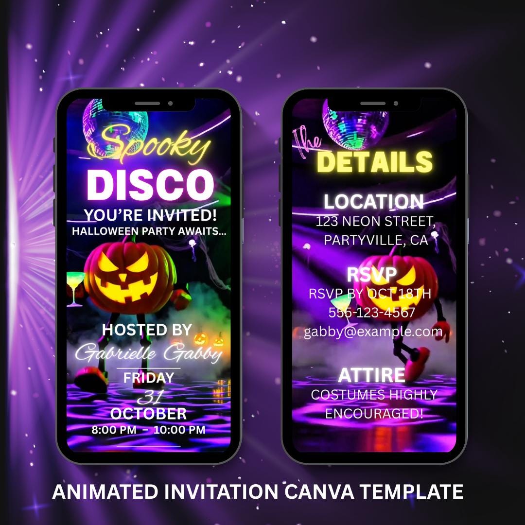 Spooky Disco Halloween Video Invitation: Neon Pumpkin Party (editable ...