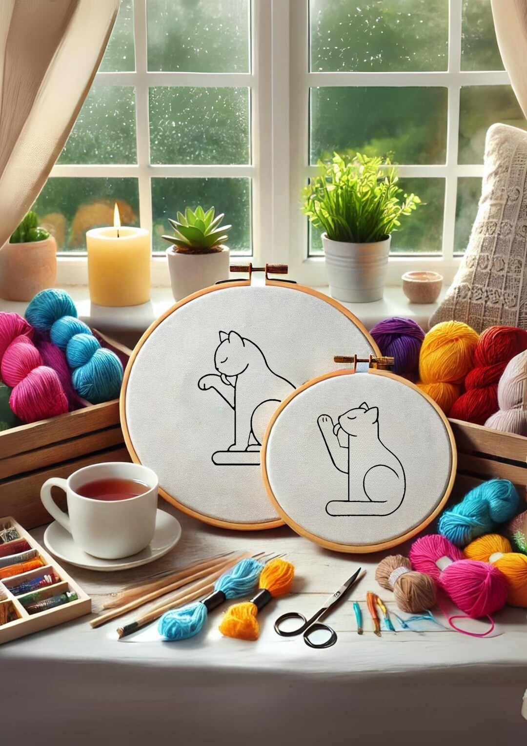 Cat Punch Needle Pattern PDF - 2-in-1 Embroidery Design for Beginners ...