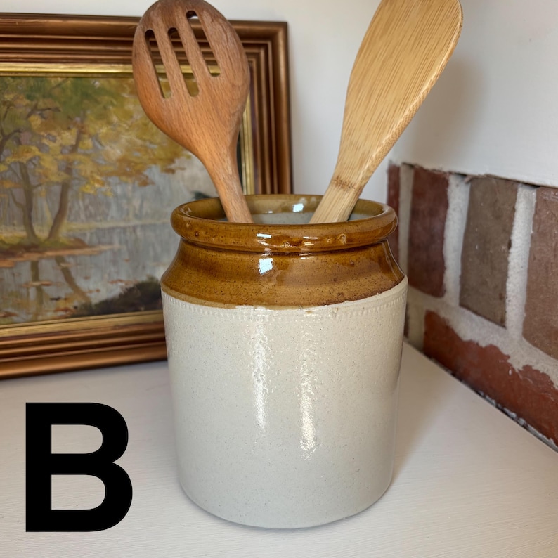 19th Century Antique Stoneware Crocks - Salt Glazed Utensil Holders ...