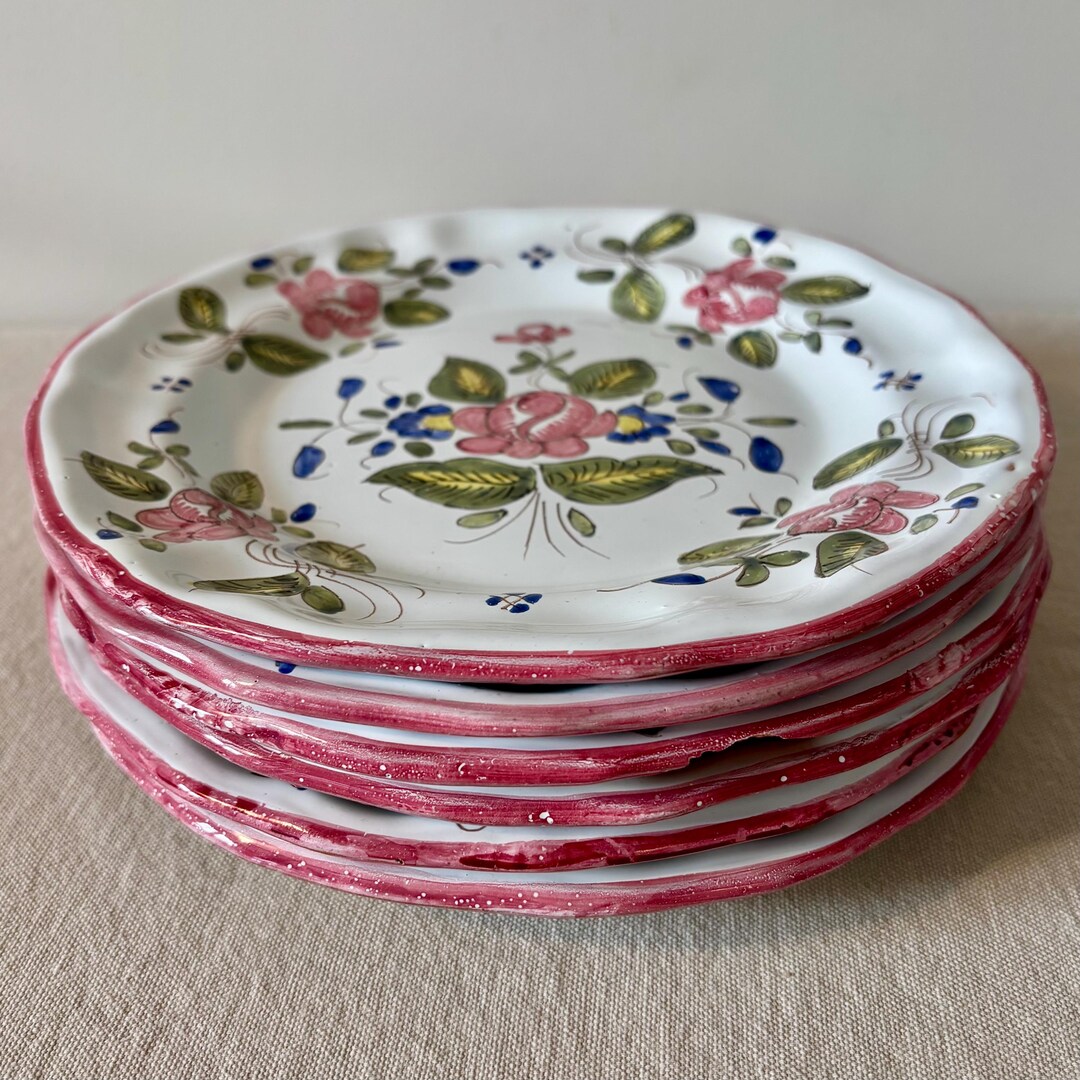 Vintage French Faïence Dinner Plates – Set of 6 – Hand-painted by Jodra ...