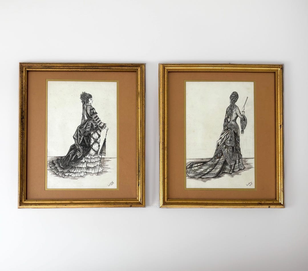 Vintage Original Drawings of Victorian Fashion: Lesley, 1977, Gold Gilt ...