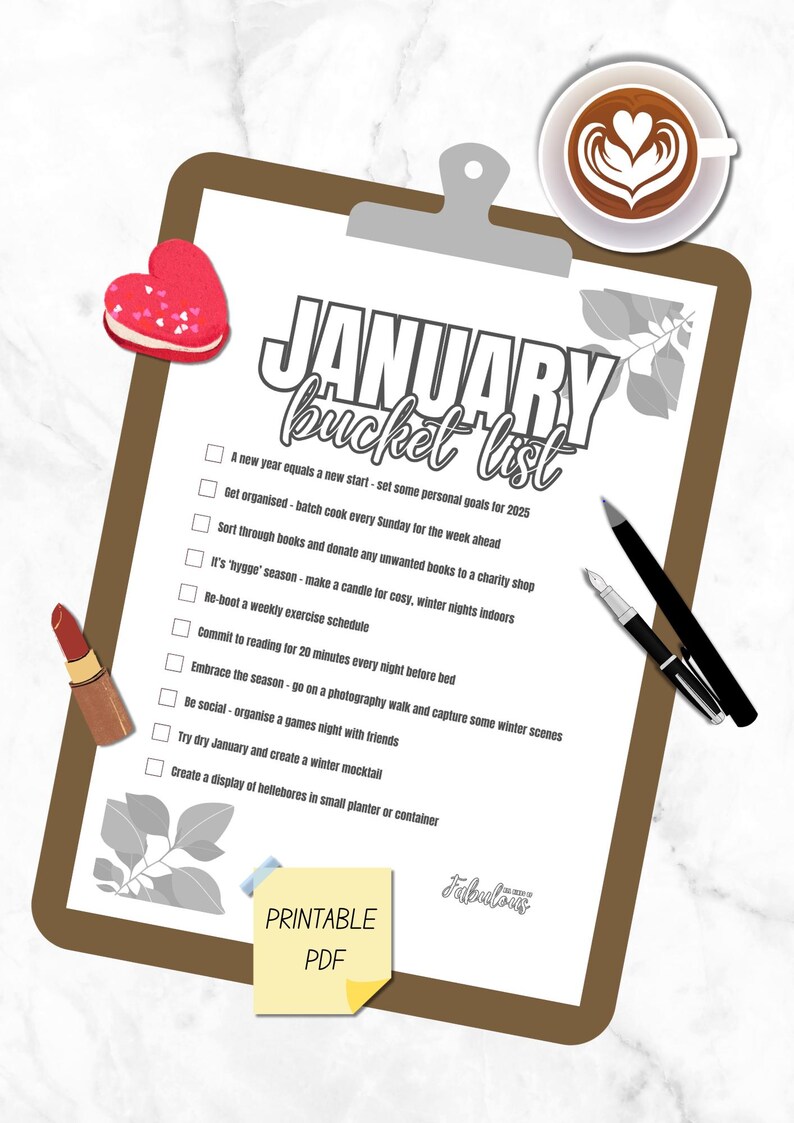 January Bucket List Printable PDF Fun & Inspiring January Goals Planner ...