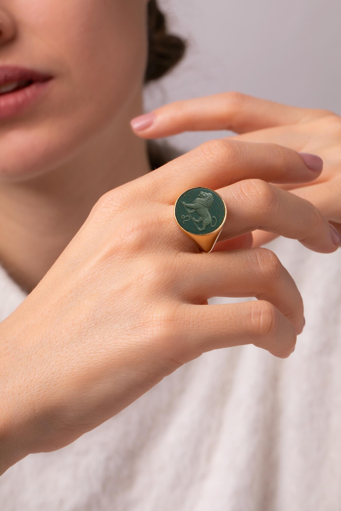 14K Gold Leo Zodiac Signet Ring, Bloodstone Cameo Signet Ring, Lion ...