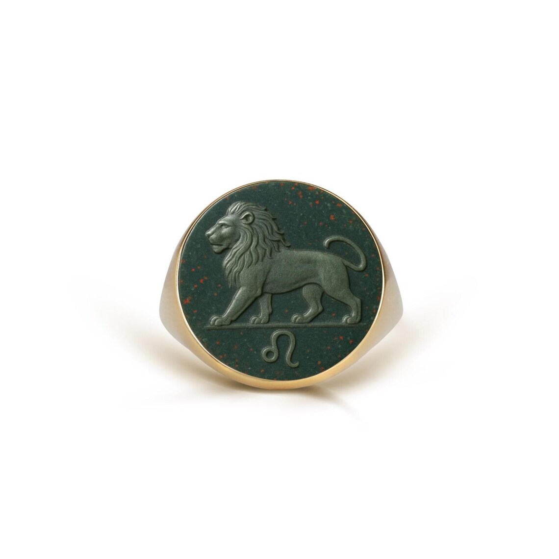 14K Gold Leo Zodiac Signet Ring, Bloodstone Cameo Signet Ring, Lion ...