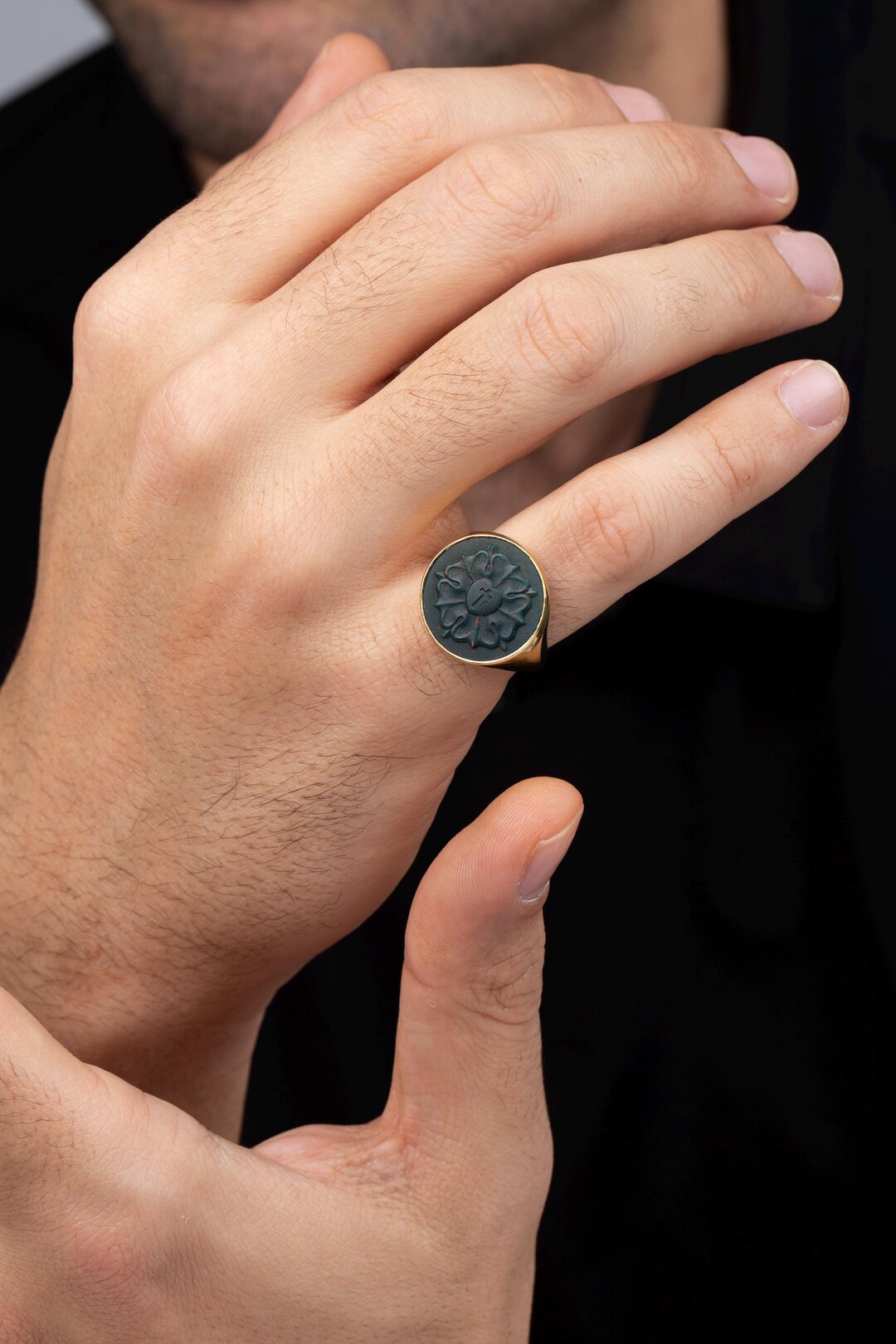 14K Solid Gold Bloodstone Intaglio Luther Seal Ring, Lutheran Cross ...