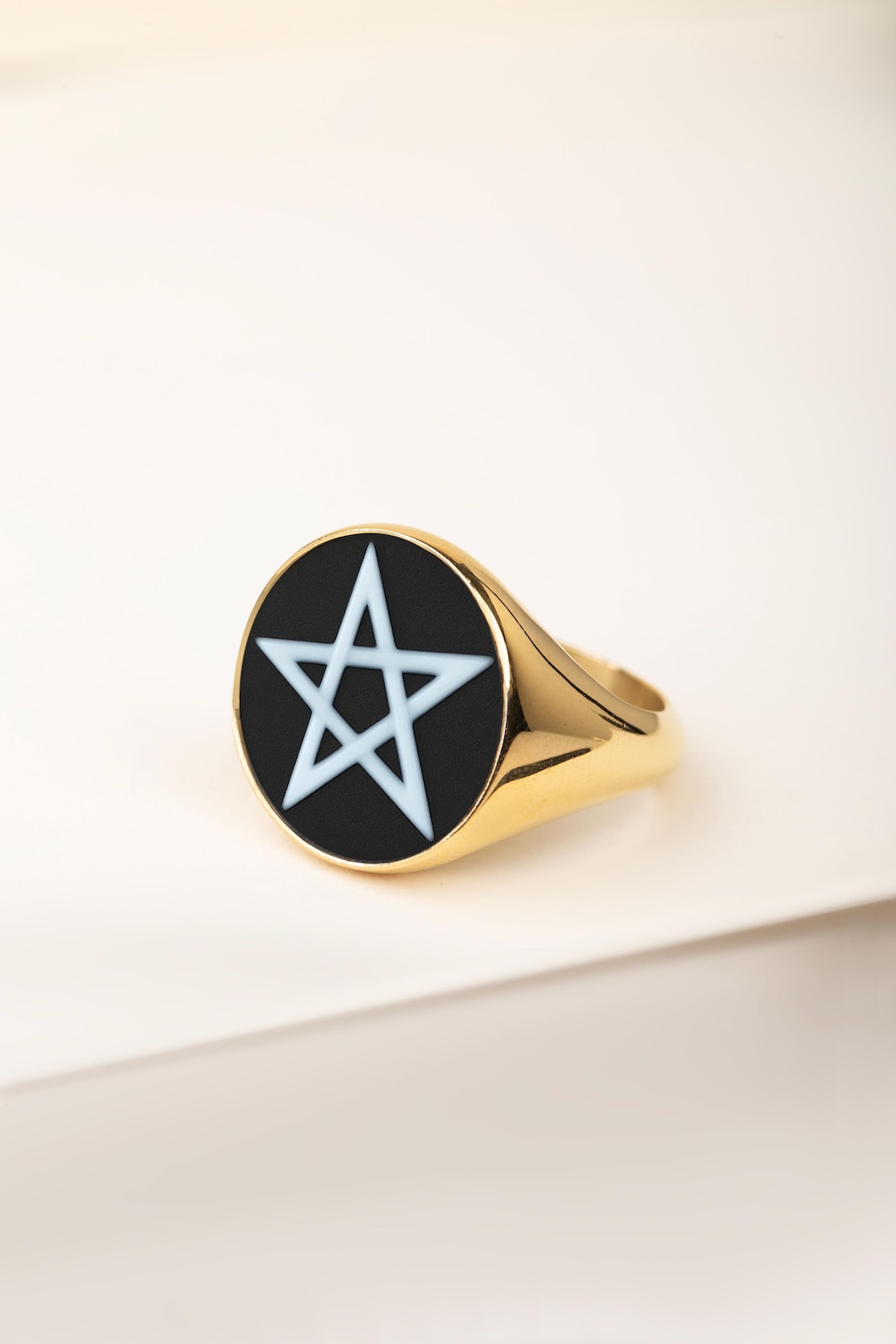 14K Gold Sardonyx Intaglio Pentagram Signet Ring, Mystical Symbol Ring ...