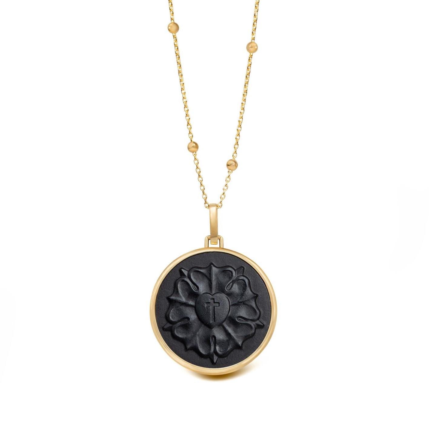 14K Gold Luther Rose Intaglio Necklace, Black Onyx Reformation Symbol, Martin Luther King ...