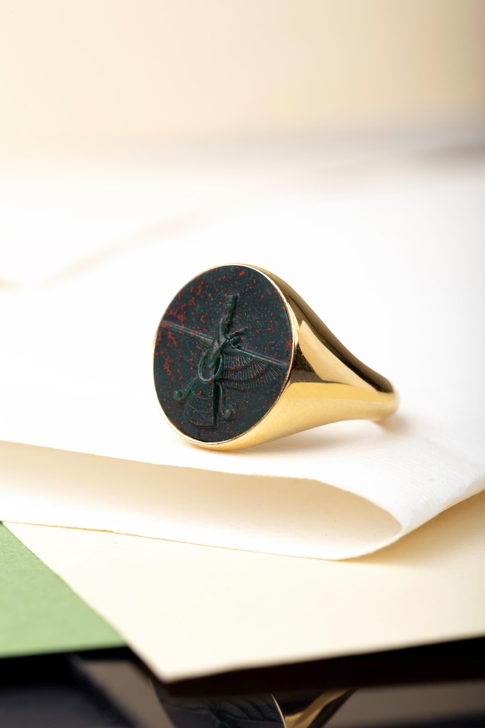 14K Gold Bloodstone Intaglio Faravahar Signet Ring, Zoroastrianism ...