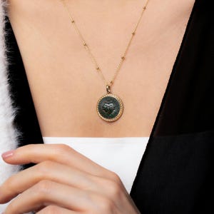 14K Gold Bloodstone Cameo Sacred Heart Necklace, Catholic Heart Amulet ...