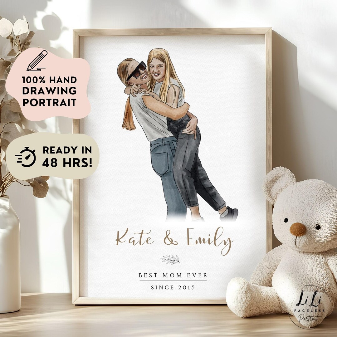 Custom Mother's Day Portrait, Personalized Family Portrait, Gift for ...