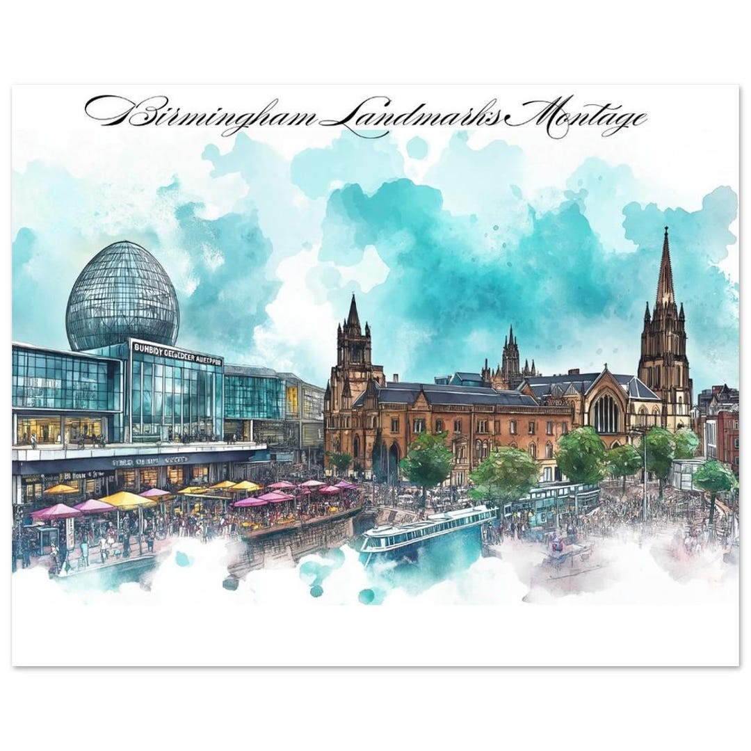 Poster Birmingham Landmarks Montage Watercolour Classic Matte Paper ...
