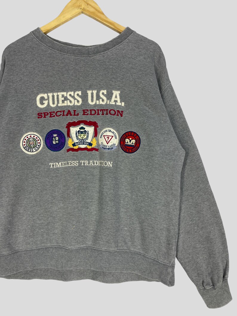 Vintage 90s Guess USA Gray Sweatshirt: Embroidered Logo, Size L - Etsy