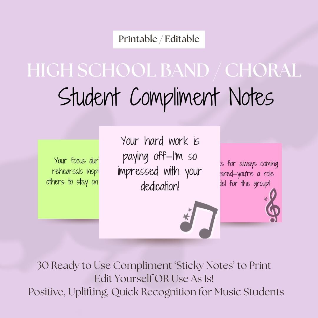 Printable Compliment Cards for High School Band & Choir | Student ...