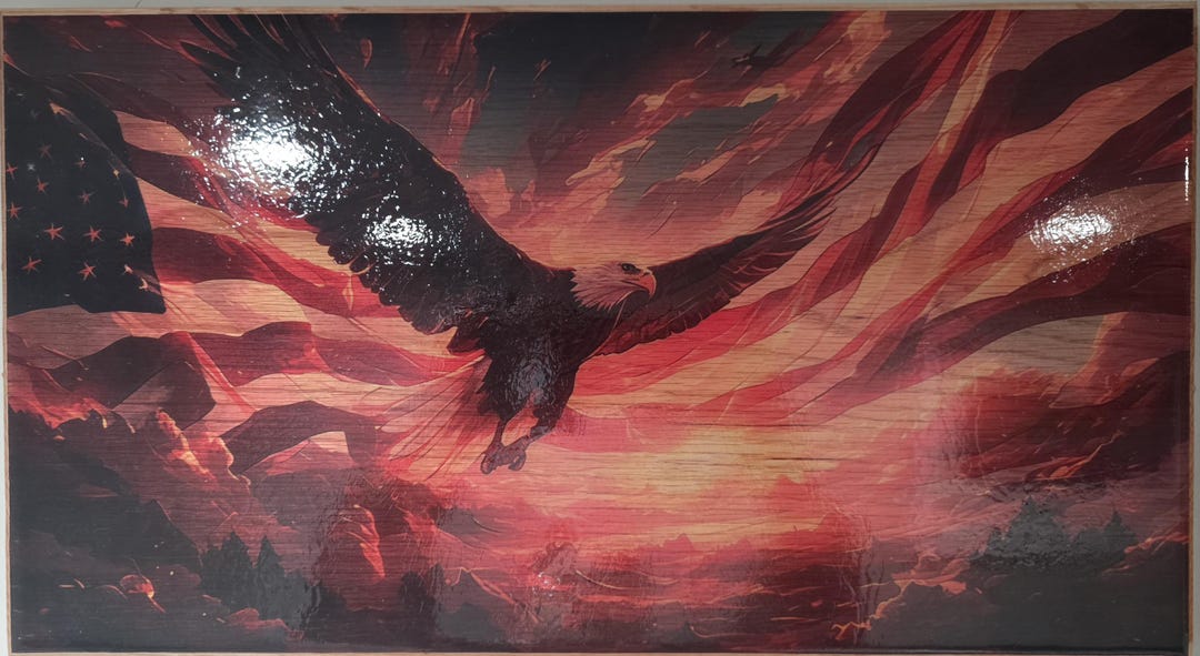 Eagle With Flag Background on Oak - Etsy