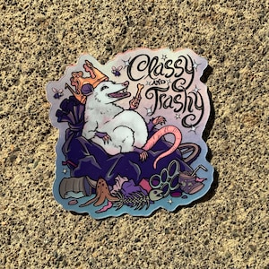 Possum Queen or King of the Trash Shiny Sticker. Cute Opossum Princess ...