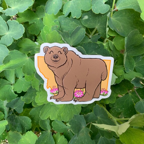 Sticker: Montana State Grizzly Bear and Bitterroot. Official - Etsy