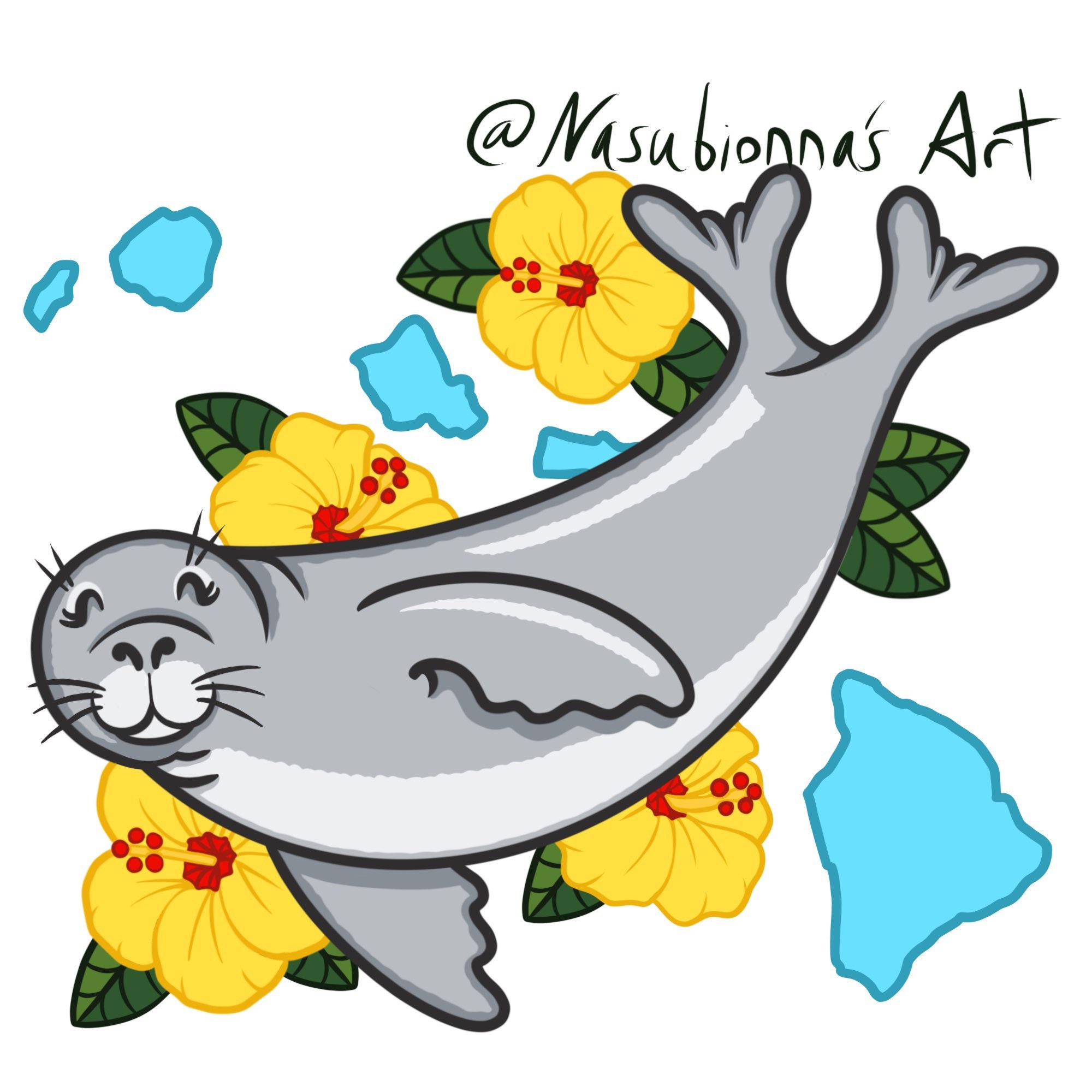 Sticker: Hawaii state Monk Seal and Hawaiian Hibiscus. | Etsy