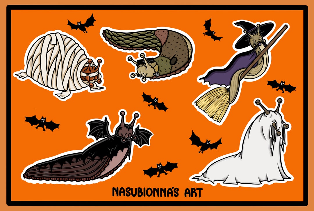 Spooky Silly Halloween Slug Stickers Spoopy Mummy Ghost - Etsy