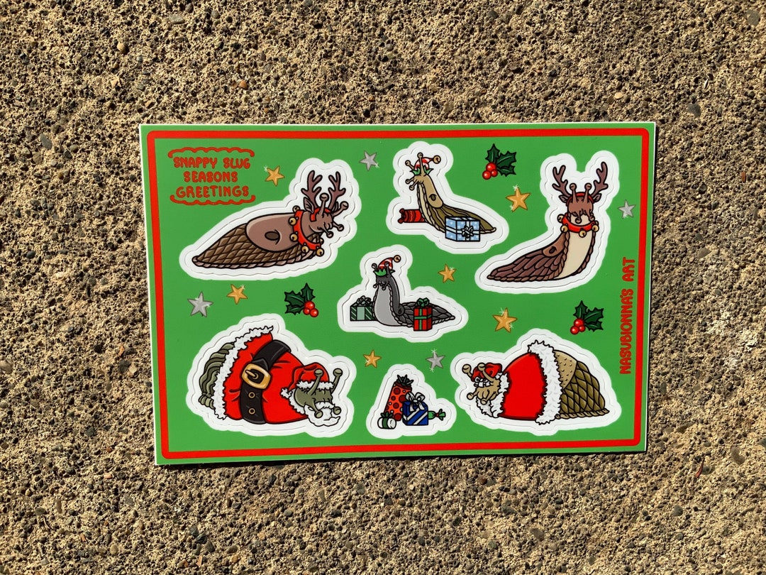 Christmas Slugs Silly Sticker Sheet Santa Slug, Mrs. Slug, Slugdeer ...
