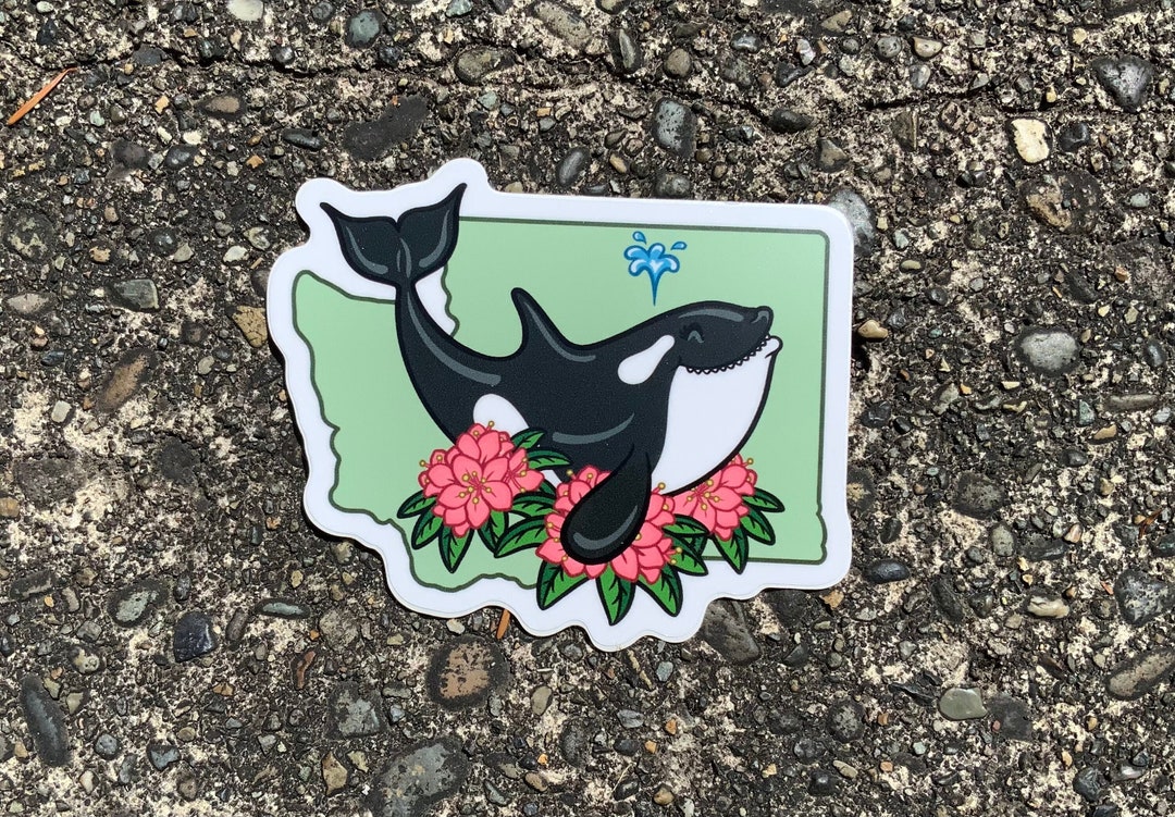 Sticker: Washington State Orca Whale and Coast Rhododendron. Official ...