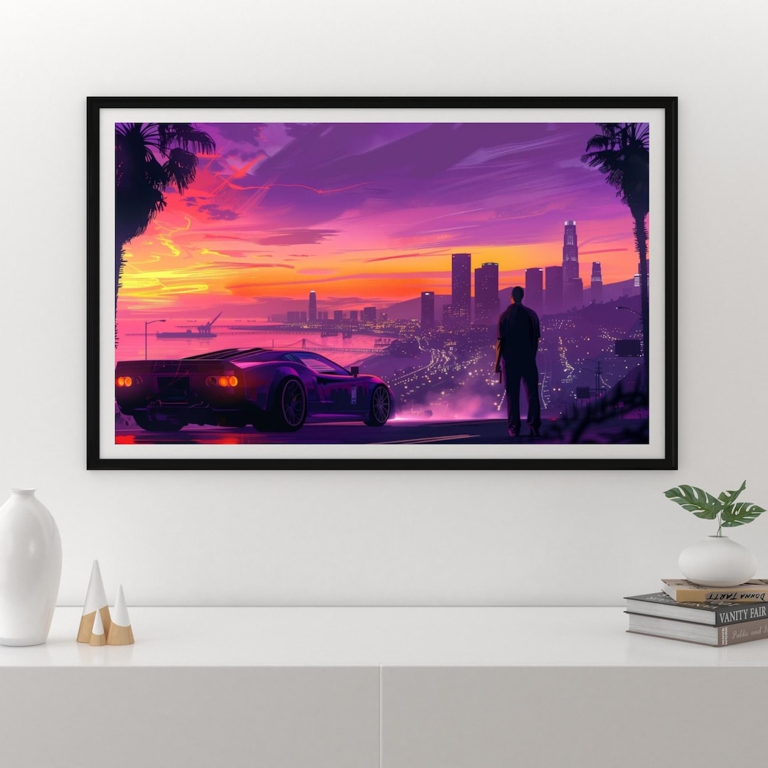 GTA 6 Digital Poster Sunset Wall Art Design GTA Themed Fan Art Car ...