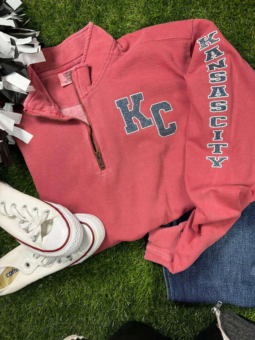 Kansas City Glitter Embroidered Comfort Color Quarter Zip - Etsy