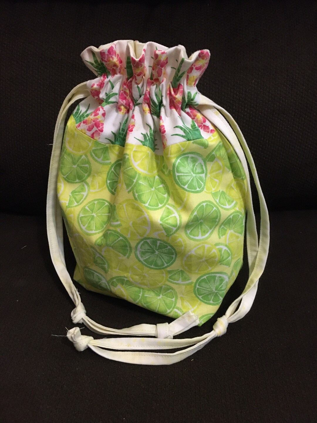 Medium Drawstring Bag Pineapple Lemons Limes Yellow Batik - Etsy