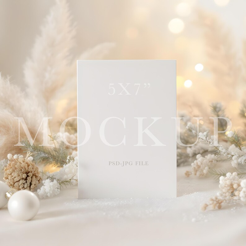 Neutral Christmas Invitation Mockup, Winter Display 5x7" Card, Smart ...