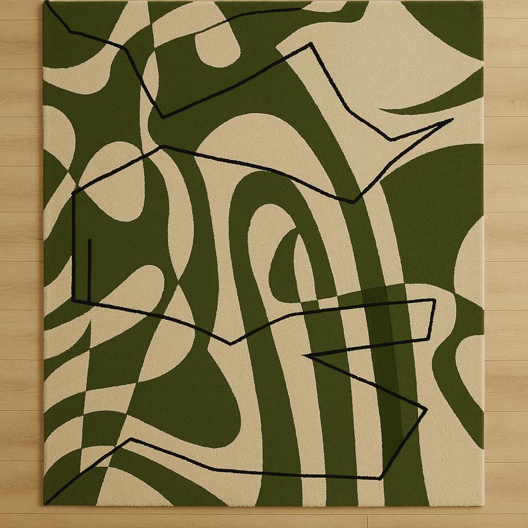 Hand Tufted Wool Rug – Green Abstract Topographic Pattern - Etsy